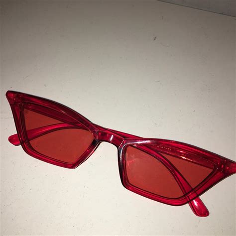 Red Angular Cat Eye Sunglasses With Red Lenses Seen Depop