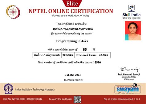Yasaswini Achyutha On Linkedin Java Certification Nptel