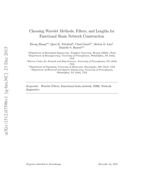 Pdf Choosing Wavelet Methods Filters And Lengths For Functional Brain Network Construction