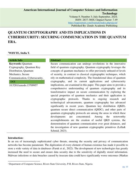 Pdf Quantum Cryptography And Its Implications In Cybersecurity