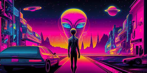 Psychedelic Trippy Alien Cartoon 70s Rave Style Acid Color Retrowave