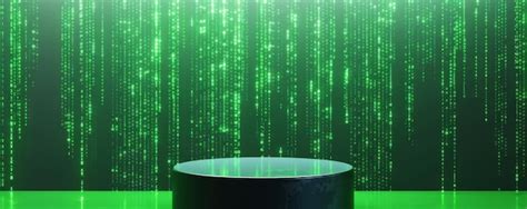 Premium Photo Futuristic Neon Green Digital Matrix Background With Podium