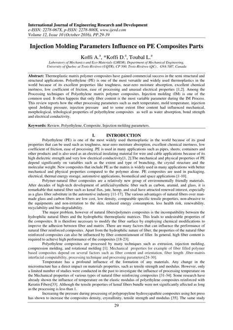 Pdf “injection Molding Parameters Influence On Pe Composites Parts”