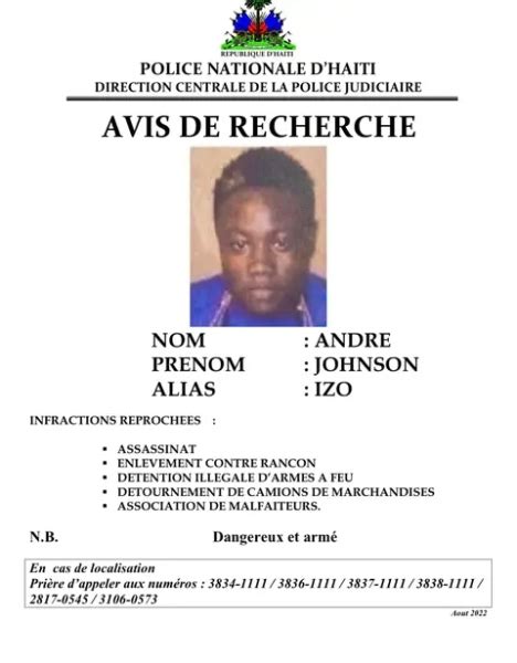 Haïti Sécurité La Police Recherche Activement Le Dangereux Johnson