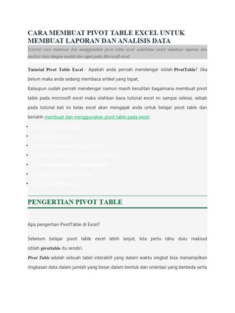 Cara Membuat Pivot Table Excel Untuk Membuat Laporan Dan Analisis Data