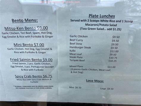 Menu At Mitsu Ken Fast Food Honolulu N King St