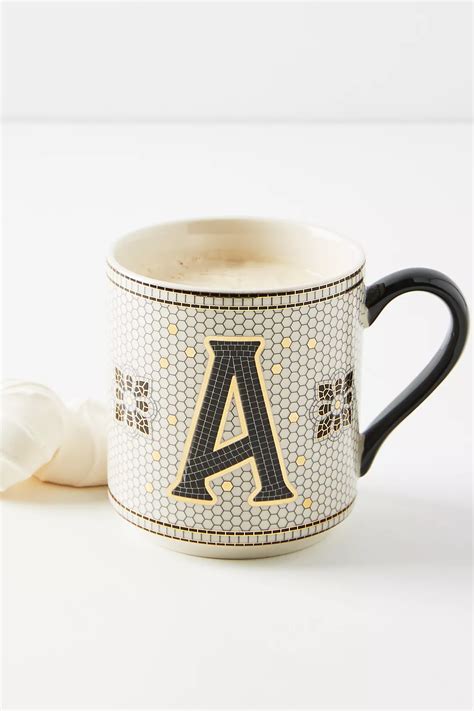 Anthropologie Bistro Tile Margot Monogram Mug