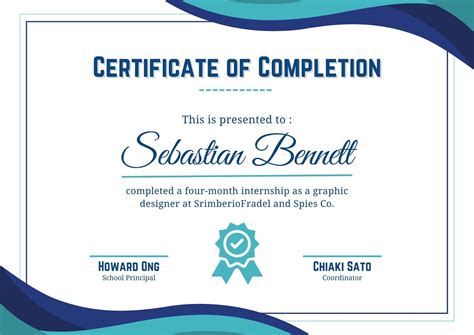 printable course completion certificate template