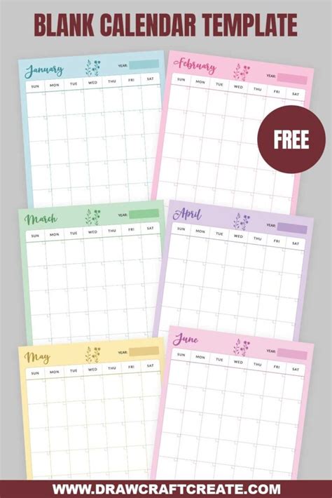 Free Printable Blank Calendar Template Draw Craft Create