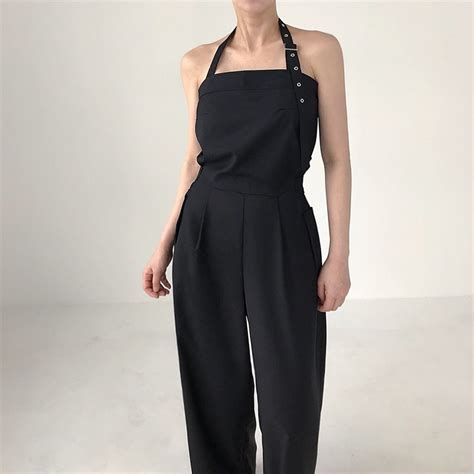 스타일리쉬 유니크 여름 여자 벨트 홀터넥 탑 와이드 점프수트