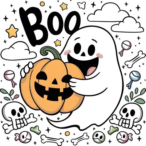 Cute And Spooky Halloween Coloring Page For Ai Generates Vector Art