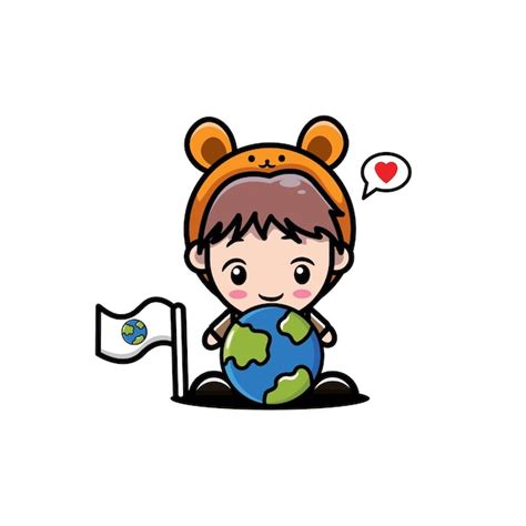 Süßes Kleines Amak Charakter Design Bringt Die Erde Premium Vektor