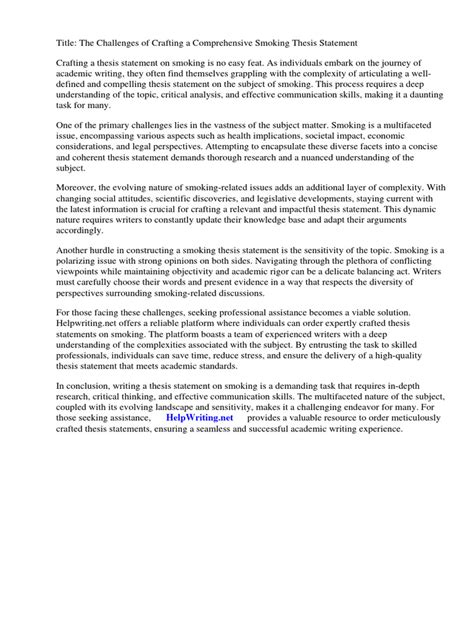 Smoking Thesis Statement Examples Pdf