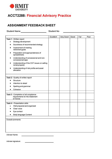 Assignment Feedback Sheet Acct2288 Financial Advisory Practice