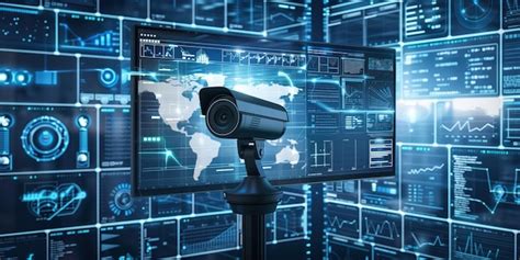 Modern Surveillance Camera Monitoring Data Center With Multiple Screens