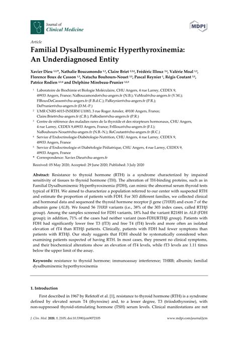 Pdf Familial Dysalbuminemic Hyperthyroxinemia An Underdiagnosed Entity