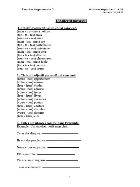 Exercices De Grammaire Pdf