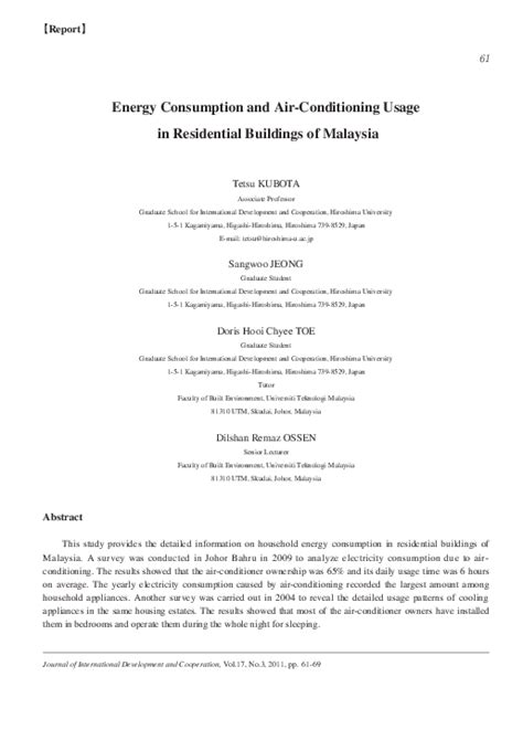 Pdf Energy Consumption And Air Conditioning Usage In Residential