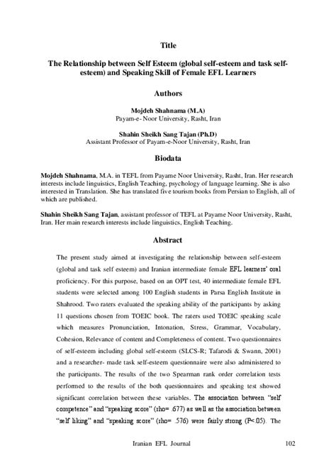 Pdf The Relationship Between Self Esteem Global Self Esteem And Task Self Esteem And