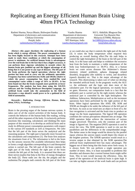 Pdf Replicating An Energy Efficient Human Brain Using 40nm Fpga Technology