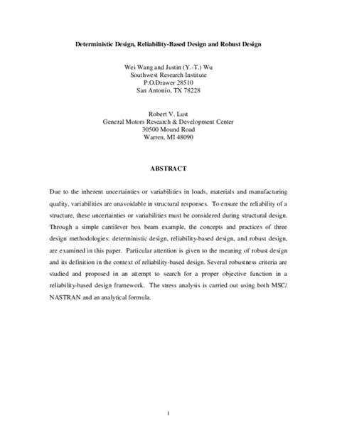 Pdf Deterministic Design Reliability Based Design And Robust Design