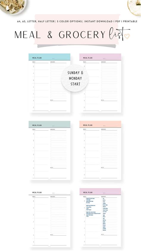 Weekly Meal Plan With Grocery List Template Mrsneat