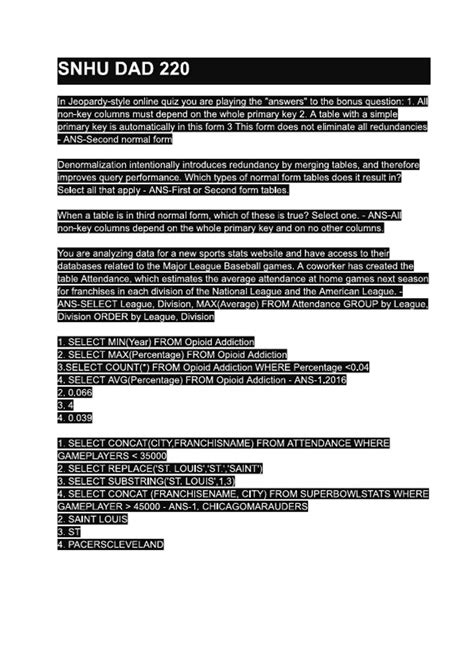 SNHU DAD Questions And Verified Answers Correct Complete Solution A Grade