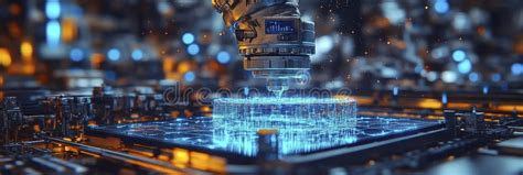 Futuristic Robotic Assembly Creating A Digital Blueprint Stock Illustration Illustration Of