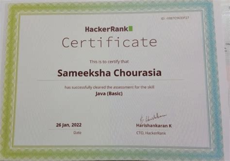 Sameeksha Chourasiya On Linkedin Java Certification Hackerrank