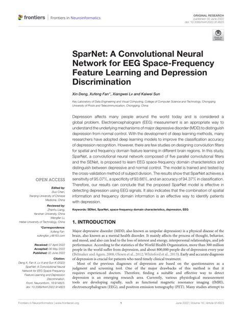 Pdf Sparnet A Convolutional Neural Network For Eeg Space Frequency Feature Learning And