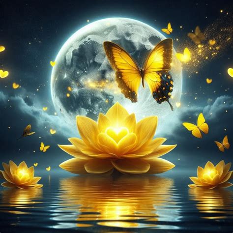 Butterflies Flying Over Water With Moon In The Sky