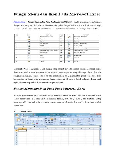 Fungsi Menu Dan Ikon Pada Microsoft Excel Pdf Metode And Bahan Ajar Komputer
