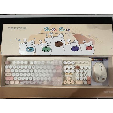 Mofii Geezer Hello Bear Office Wireless Cute Keyboard And Mouse Combo 104 Full Keys Plug And