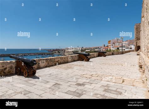 A Perspective Shot Over The Artillerie Kanonen At Sines Castle In The