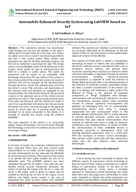 Pdf Irjet Automobile Enhanced Security System Using Labview Based On Iot