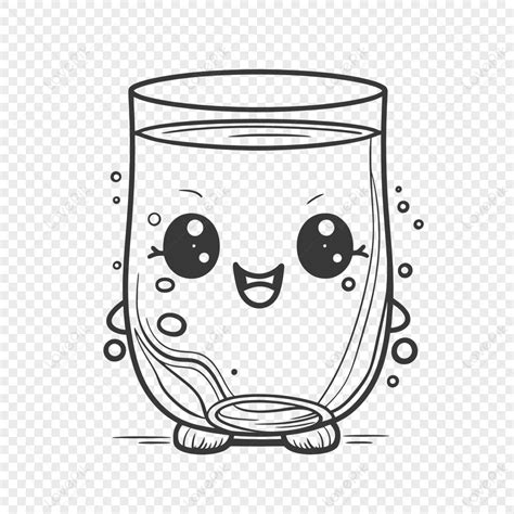눈과 미소 윤곽 스케치 드로잉이 있는 귀여운 물 유리 벡터식기선 그리기 Png 일러스트 무료 다운로드 Lovepik