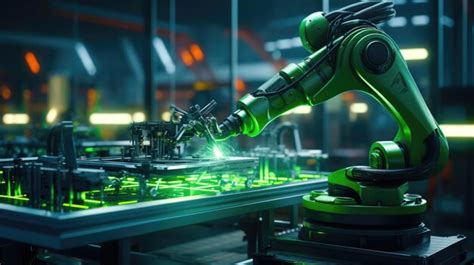 Robotic Arm Assembling Electronic Components In Futuristic Factory Premium Ai Generated Image