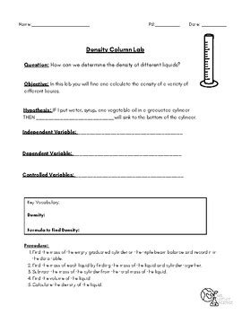 Density Column Lab By Ms Lasday Science TPT