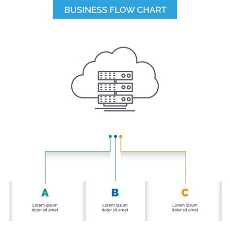 Cloud Storage Computing Data Flow Business Flow Chart Design With 3 Steps Line Icon For