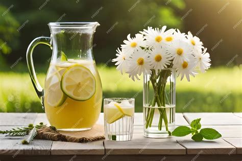 Premium Photo A Glass Of Lemonade And A Pitcher Of Lemonade