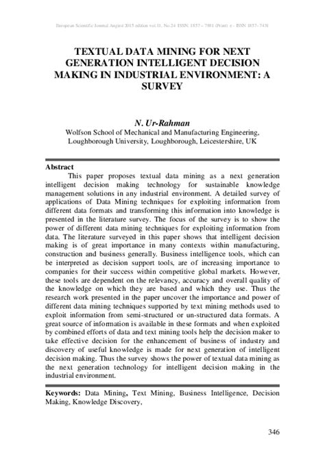 Pdf Textual Data Mining For Next Generation Intelligent Decision Making In Industrial