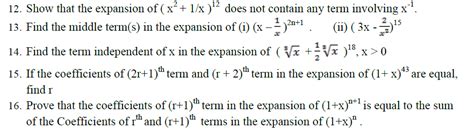 Cbse Class 11 Mathematics Binomial Theorem Assignment Set A