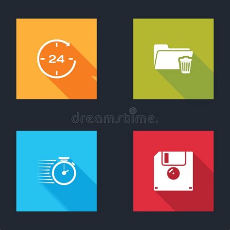 set clock 24 hours delete folder stopwatch and floppy disk icon vector stock vector