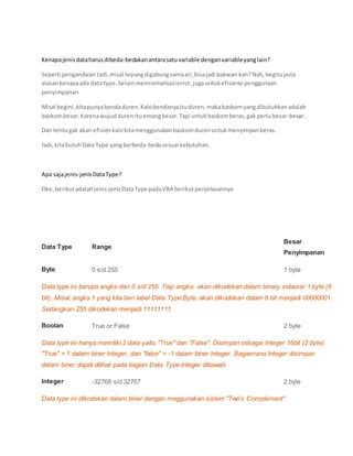 Belajar Vba Excel DOCX
