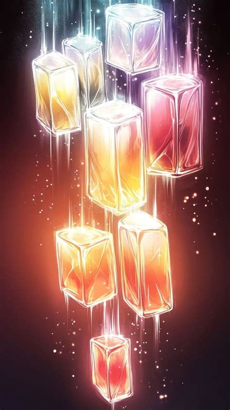 A Vibrant Illustration Of Glowing Ice Cubes In Various Colors Creating A Magical Effect Stock