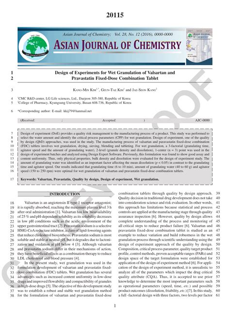 Pdf Design Of Experiments For Wet Granulation Of Valsartan And Pravastatin Fixed Dose