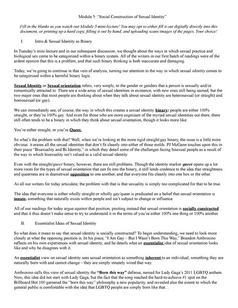 Guided Notes Social Construction Module Social Construction Of Sexual Identity Fill