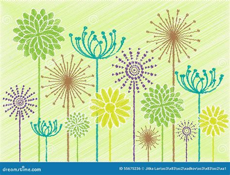 Scribble Colorful Flowers Stock Vector Illustration Of Chalkboard