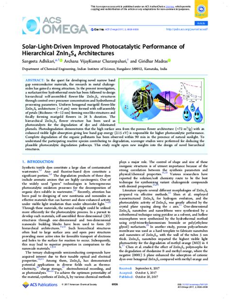 Pdf Solar Light Driven Improved Photocatalytic Performance Of