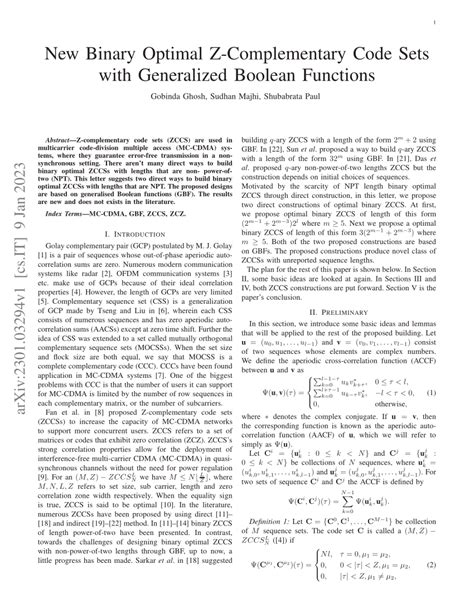 pdf new binary optimal z complementary code sets with generalized